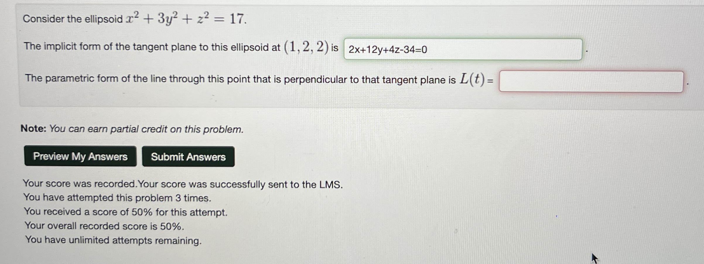 Solved Consider the ellipsoid x2 3y2 z2=17.The implicit form | Chegg.com