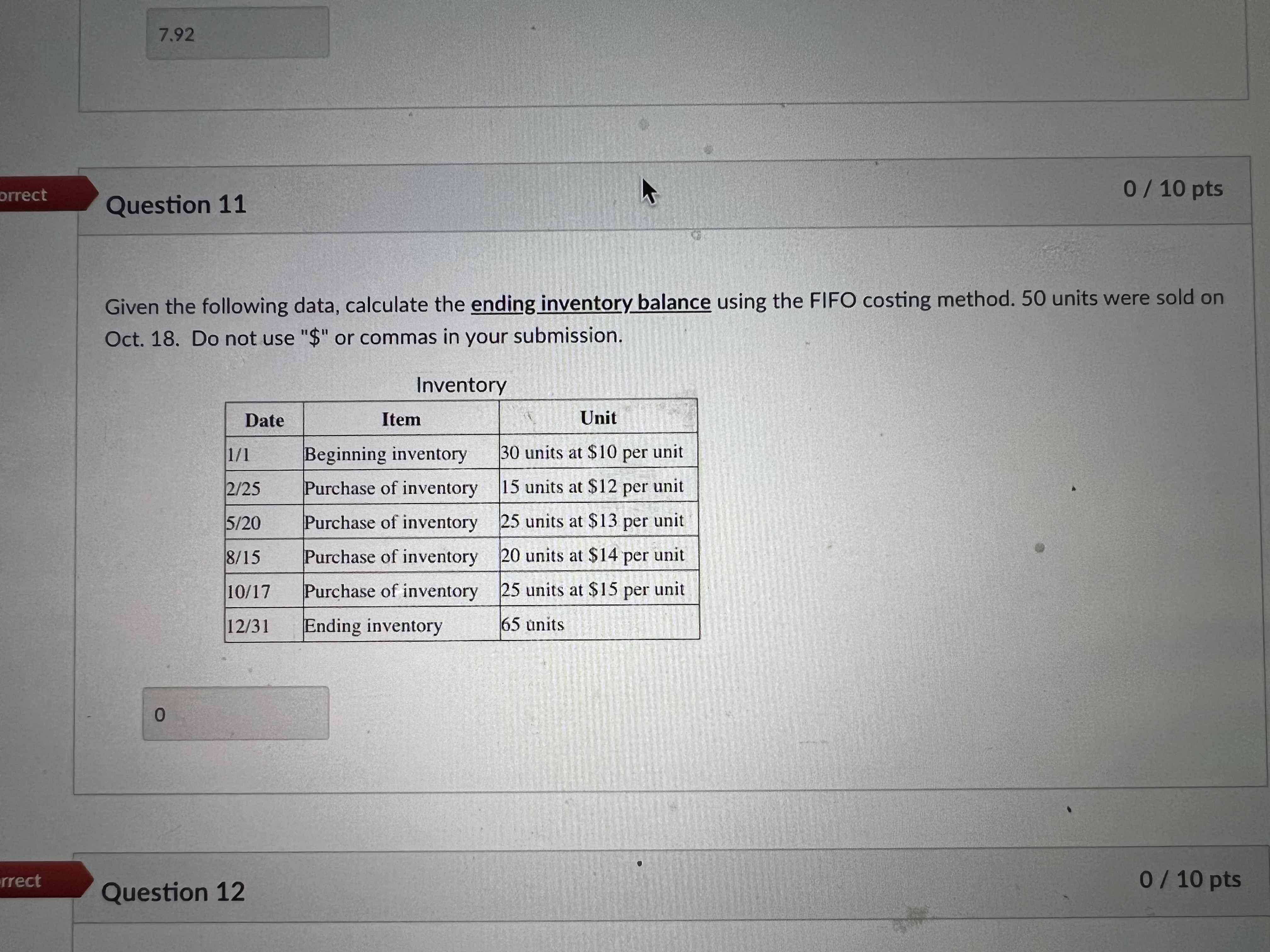 Solved Question 11Given the following data, calculate the | Chegg.com