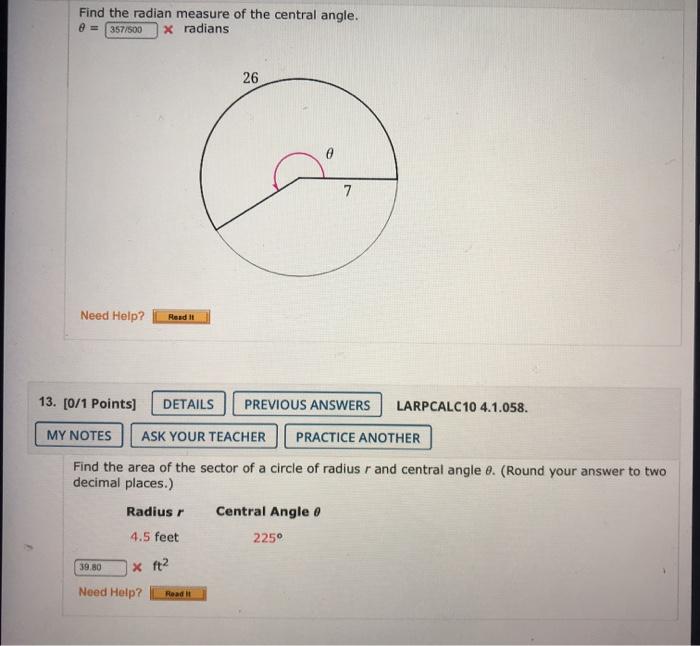 Solved Find the radian measure of the central angle. 8 = | Chegg.com