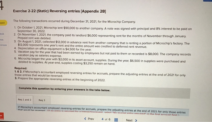 Solved Exercise 2-22 (Static) Reversing entries (Appendix | Chegg.com