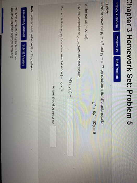 Solved Chapter 3 Homework Set: Problem 5 Previous Problem | Chegg.com