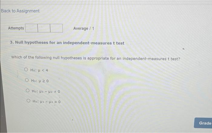 Solved 3. Null hypotheses for an independent-measures t test | Chegg.com