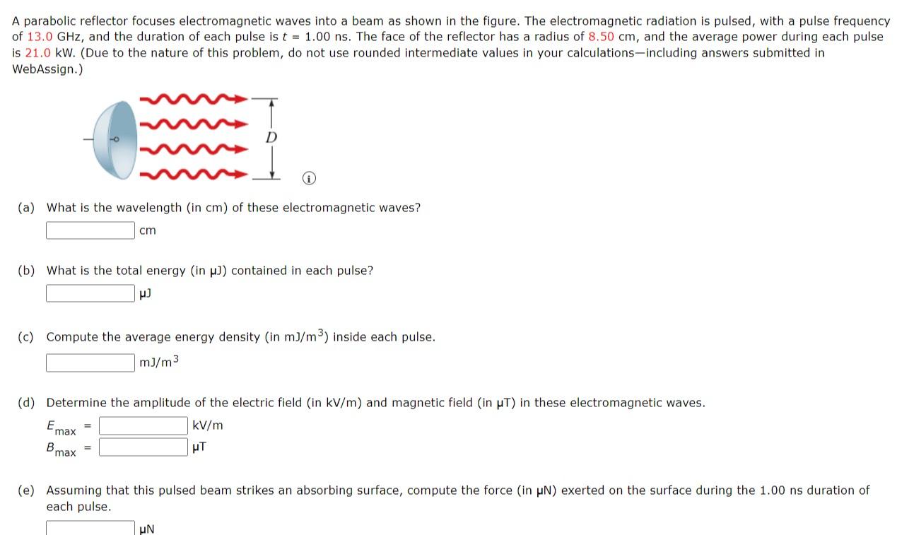 Solved A parabolic reflector focuses electromagnetic waves | Chegg.com