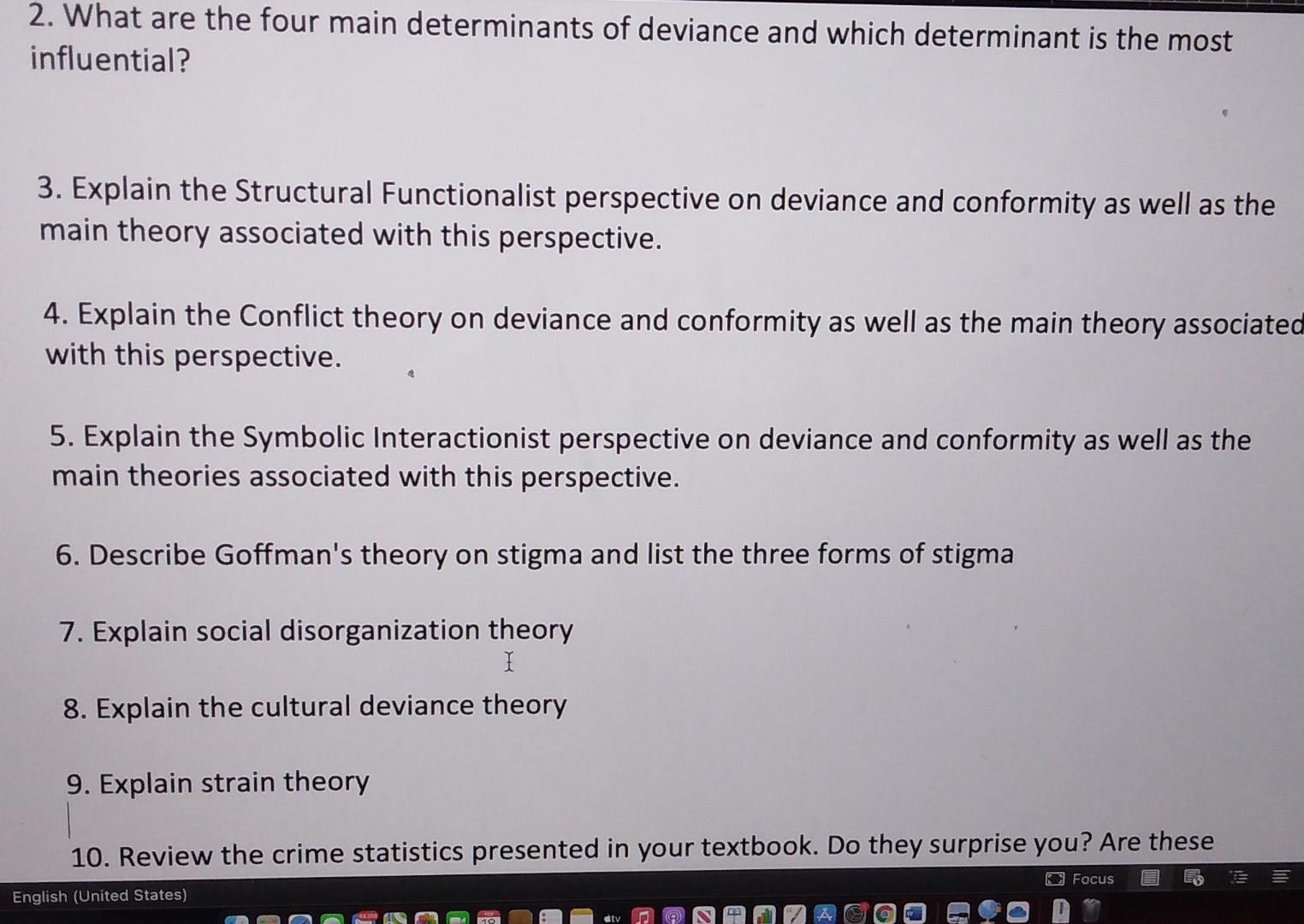 2. What are the four main determinants of deviance | Chegg.com