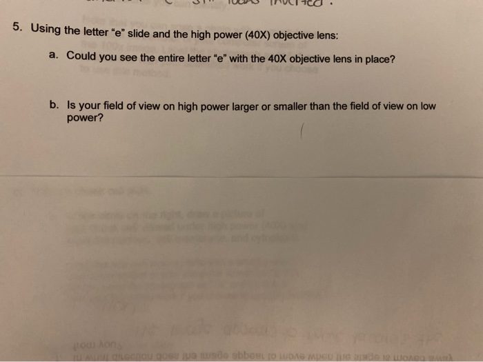 Solved 5. Using the letter "e" slide and the high power | Chegg.com