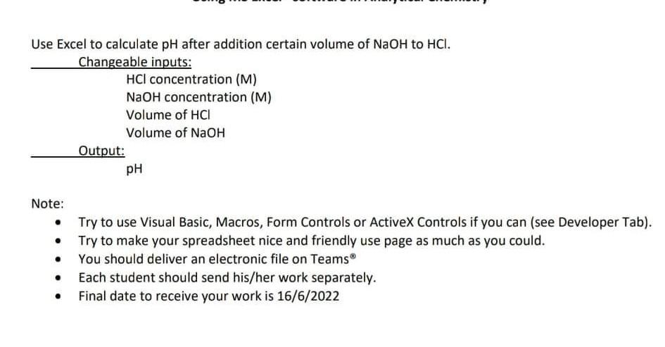 Solved Use Excel to calculate pH after addition certain | Chegg.com