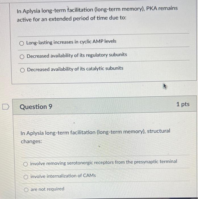 Solved In Aplysia long-term facilitation (long-term memory), | Chegg.com