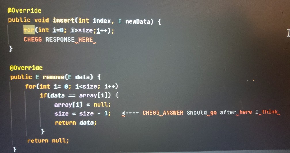 Solved @Override public void insert(int index, E newData) { | Chegg.com