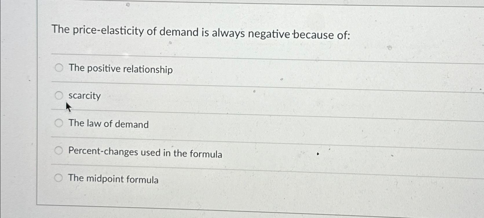 Solved The price-elasticity of demand is always negative | Chegg.com