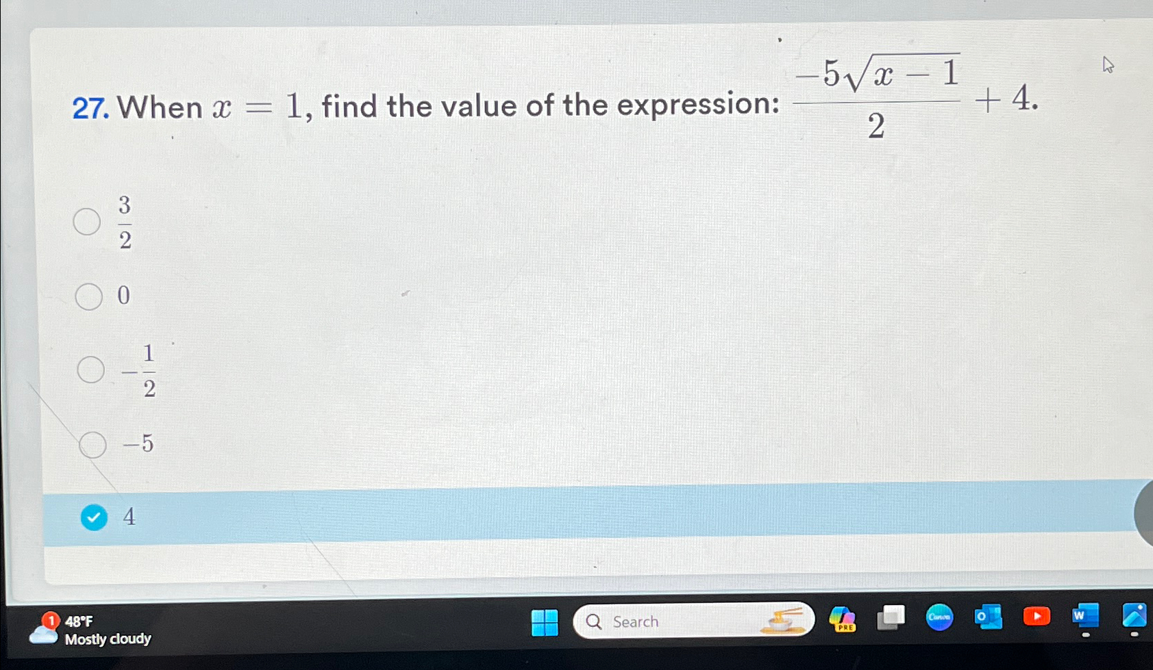Solved When x=1, ﻿find the value of the expression: | Chegg.com