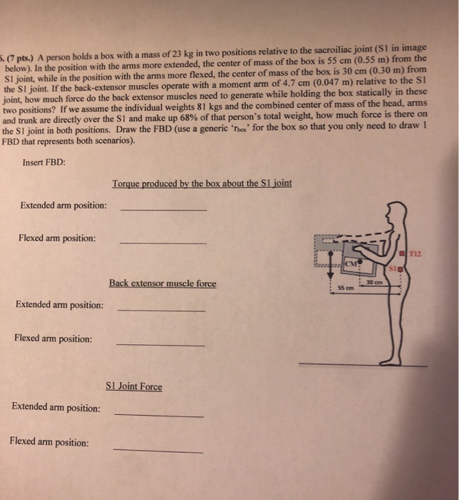 Solved (7 pts.) A person holds a box with a mass of 23 kg in | Chegg.com