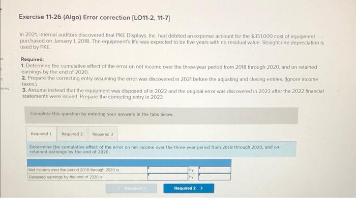 Solved Exercise 11-26 (Algo) Error correction [LO11-2, 11-7] | Chegg.com