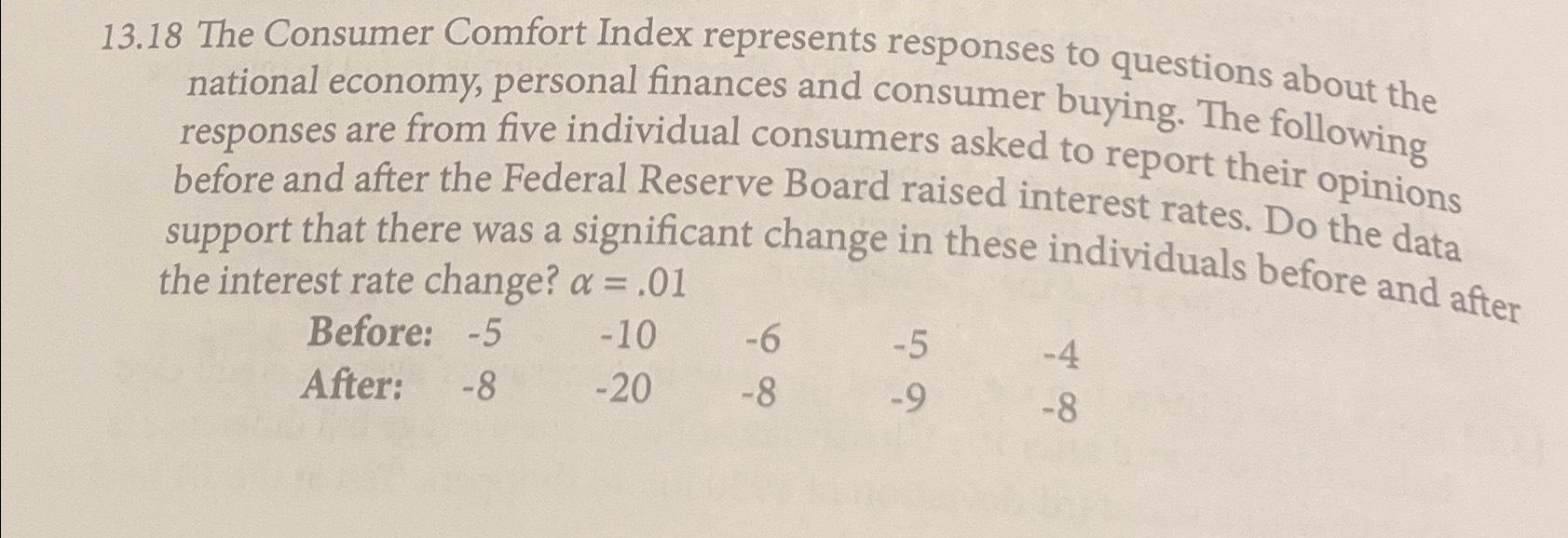 Solved 13.18 ﻿The Consumer Comfort Index represents | Chegg.com