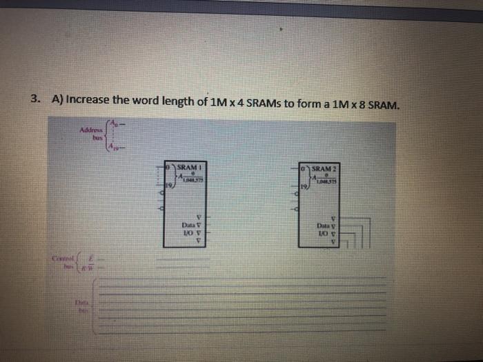 Solved 3. A) Increase the word length of 1M X 4 SRAMs to | Chegg.com