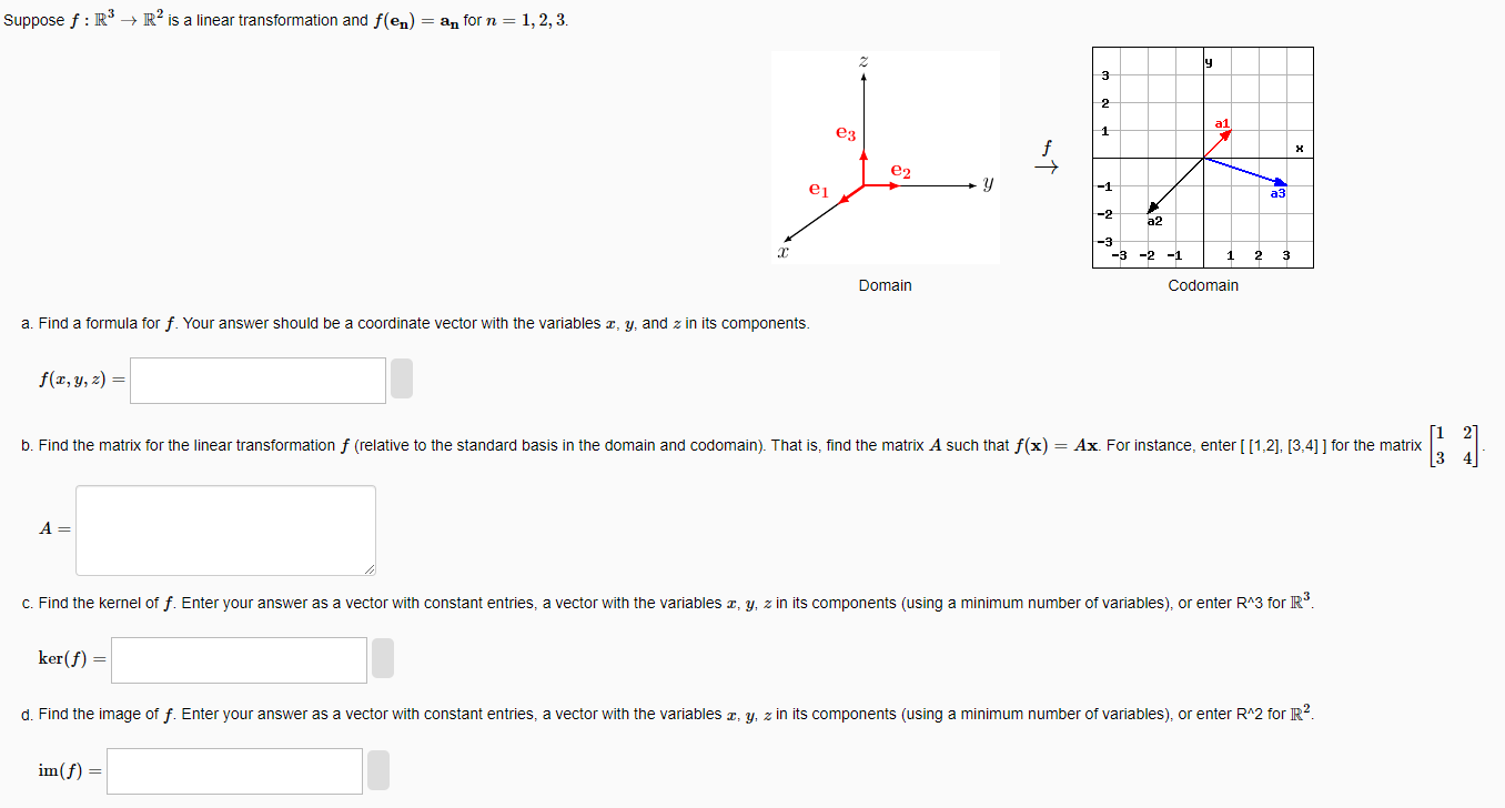 Solved Suppose f:R3→R2 ﻿is a linear transformation and | Chegg.com