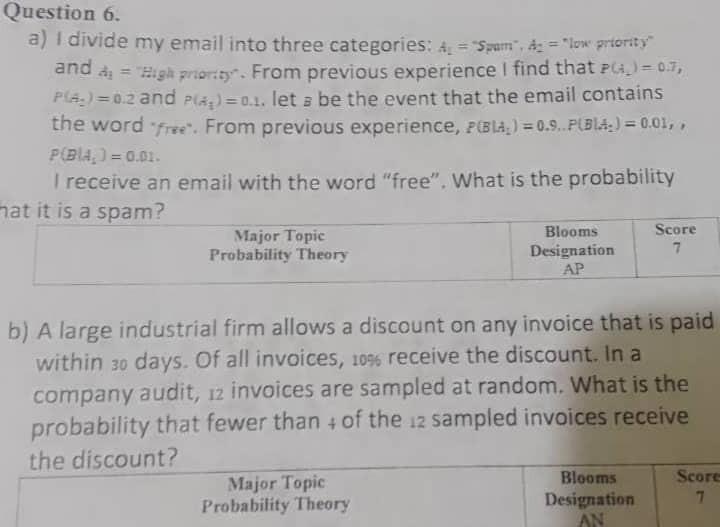 Solved Juestion 6. P(A2)=0.2 and P(A1)=0.1. let B be the | Chegg.com