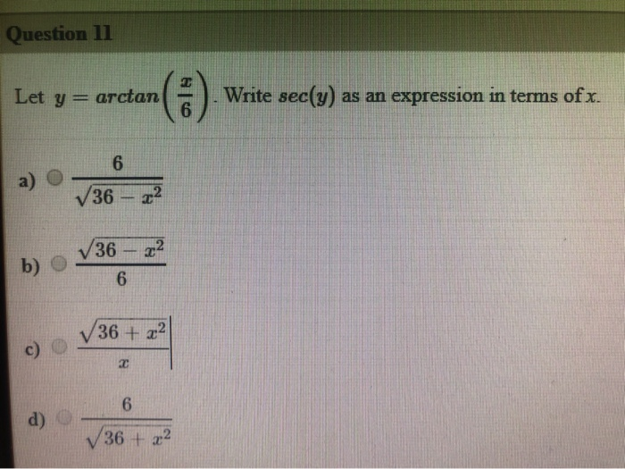 Solved Question 11 Write sec(y) as an expression in terms of | Chegg.com