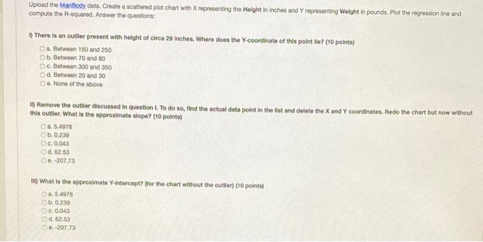 Solved Upload the ManBody data. Create a scattered pilot | Chegg.com