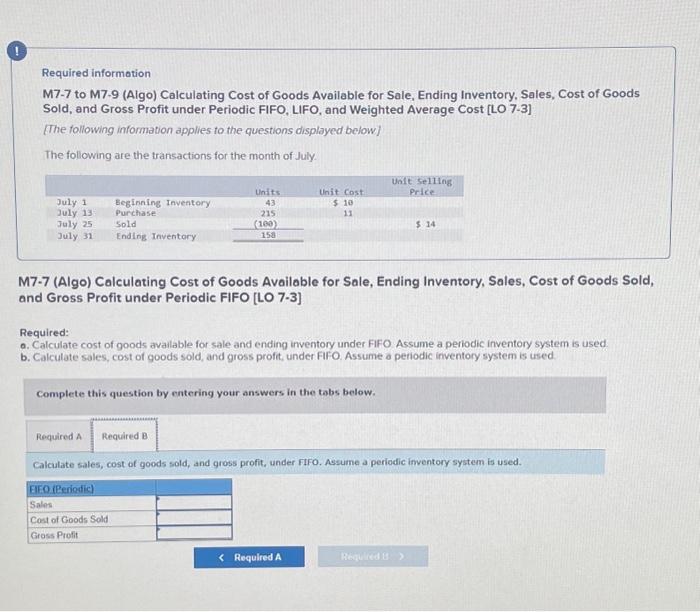 Solved Required information M7-7 to M7-9 (Algo) | Chegg.com