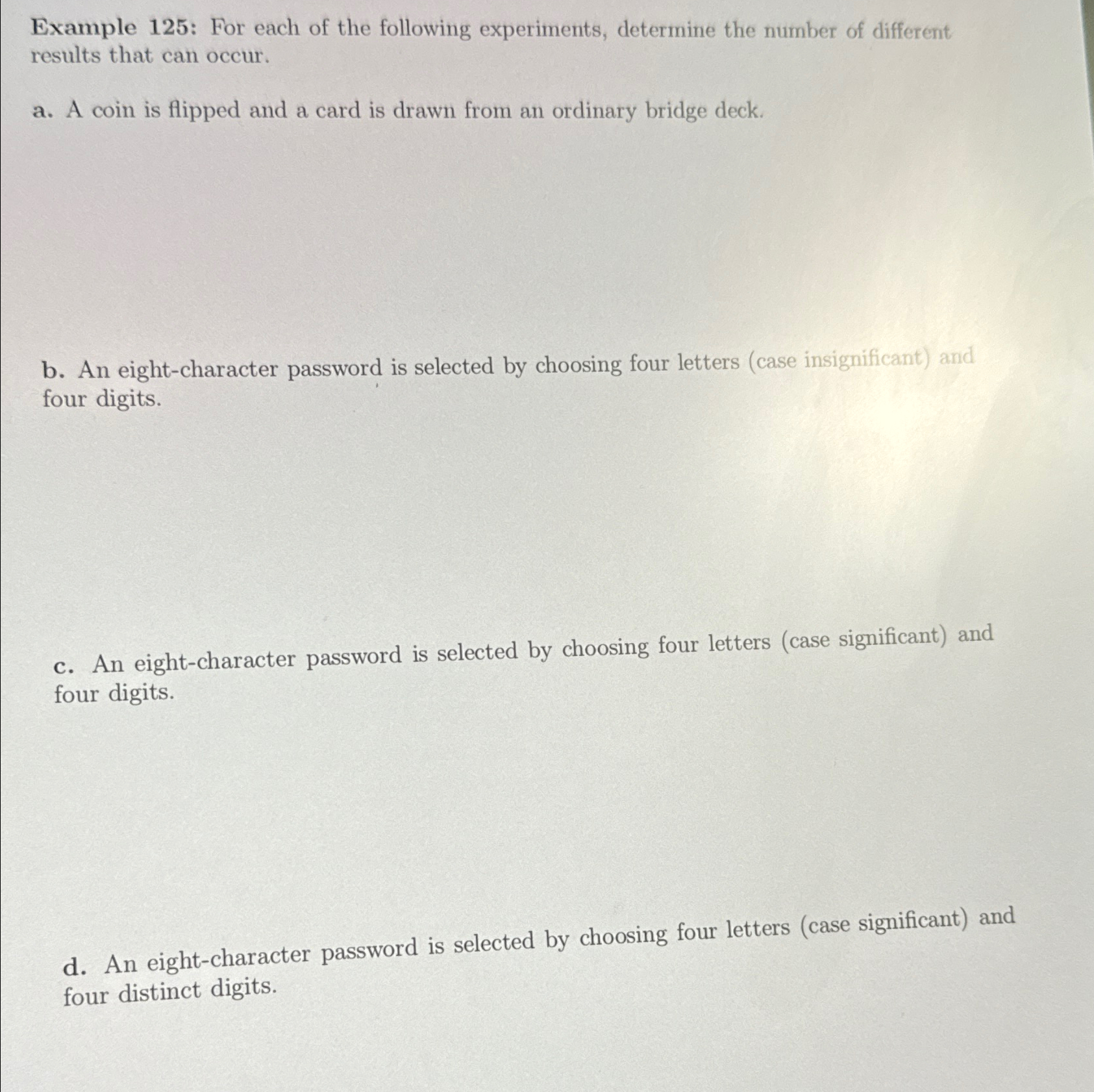 Solved Example 125: For each of the following experiments, | Chegg.com