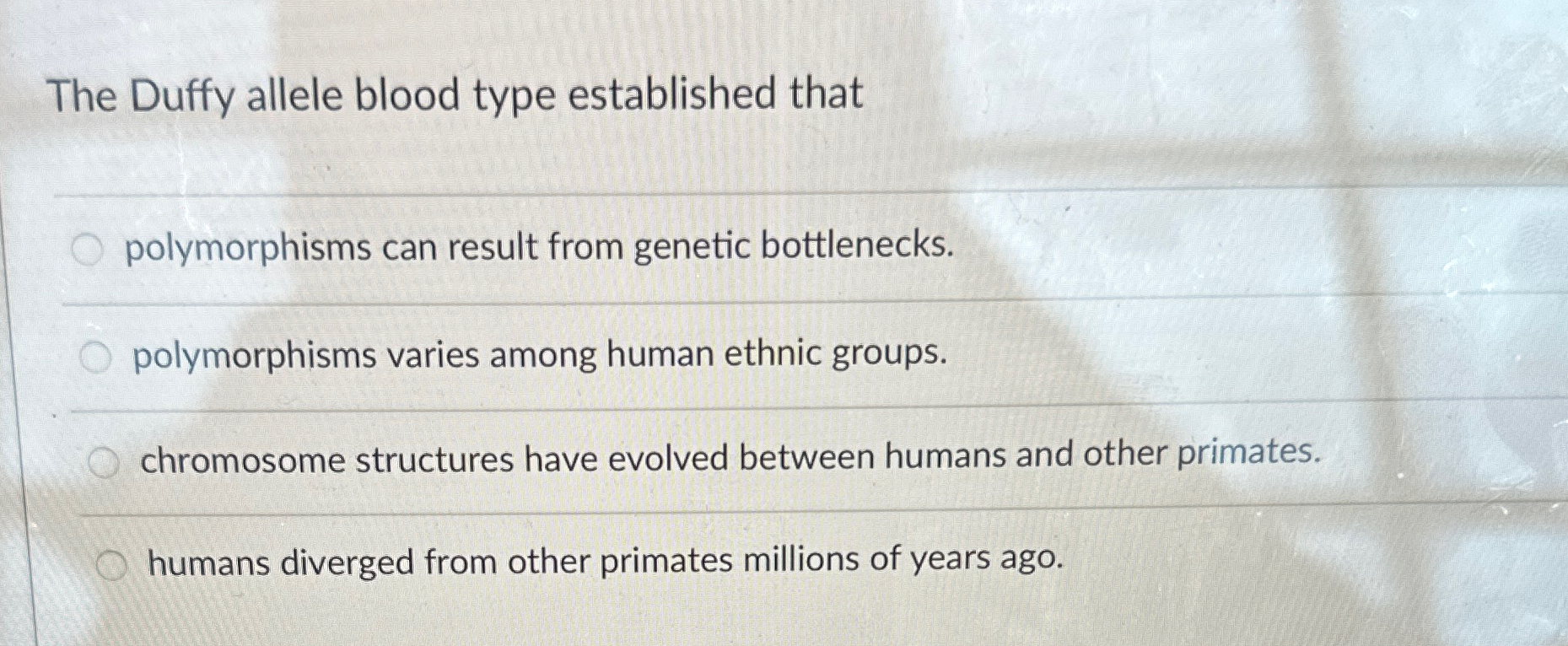 Solved The Duffy allele blood type established | Chegg.com