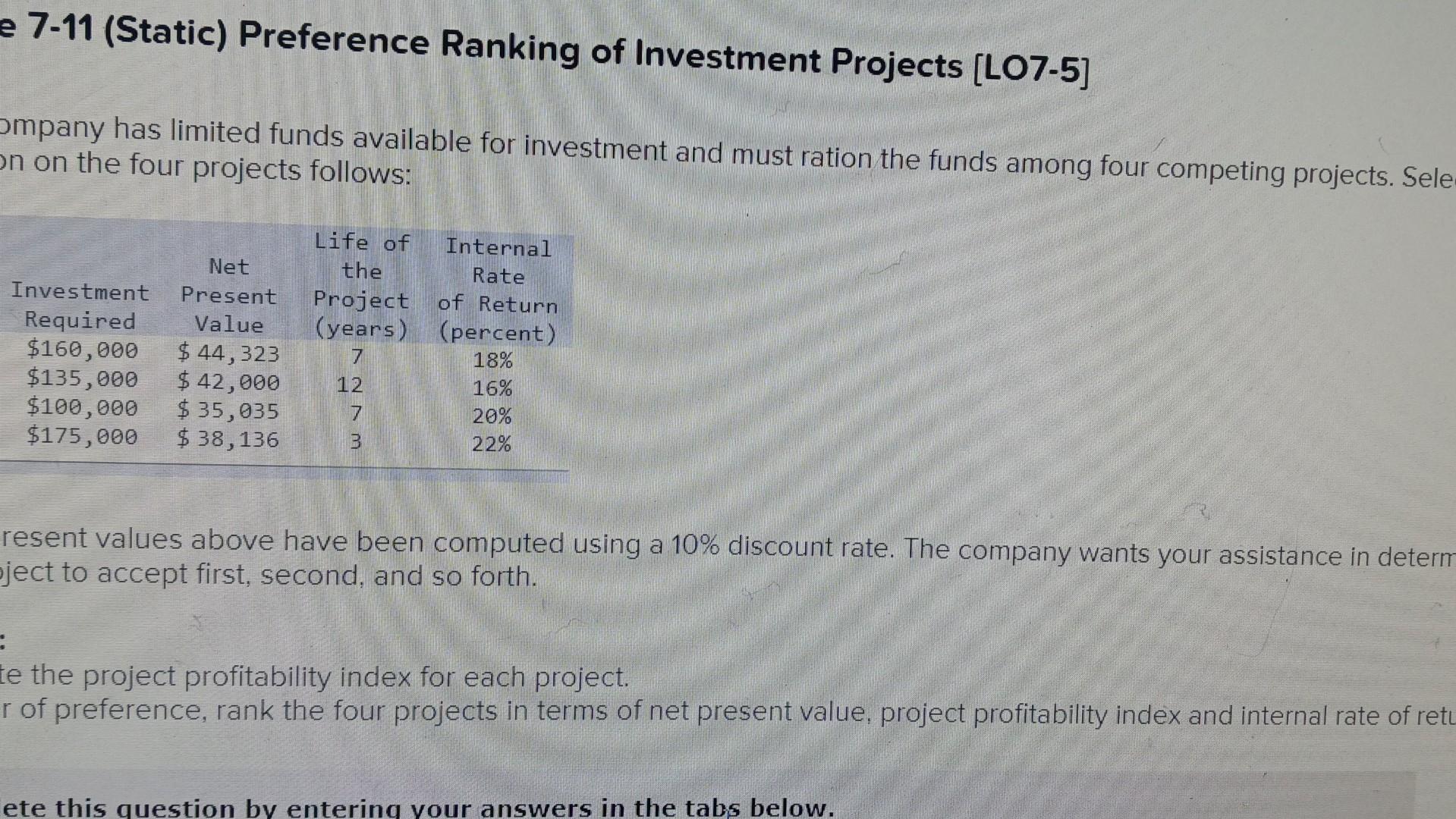 Solved Exercise 7-11 (Static) Preference Ranking of | Chegg.com