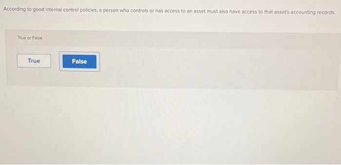 Solved According to good internal control policies, a person | Chegg.com