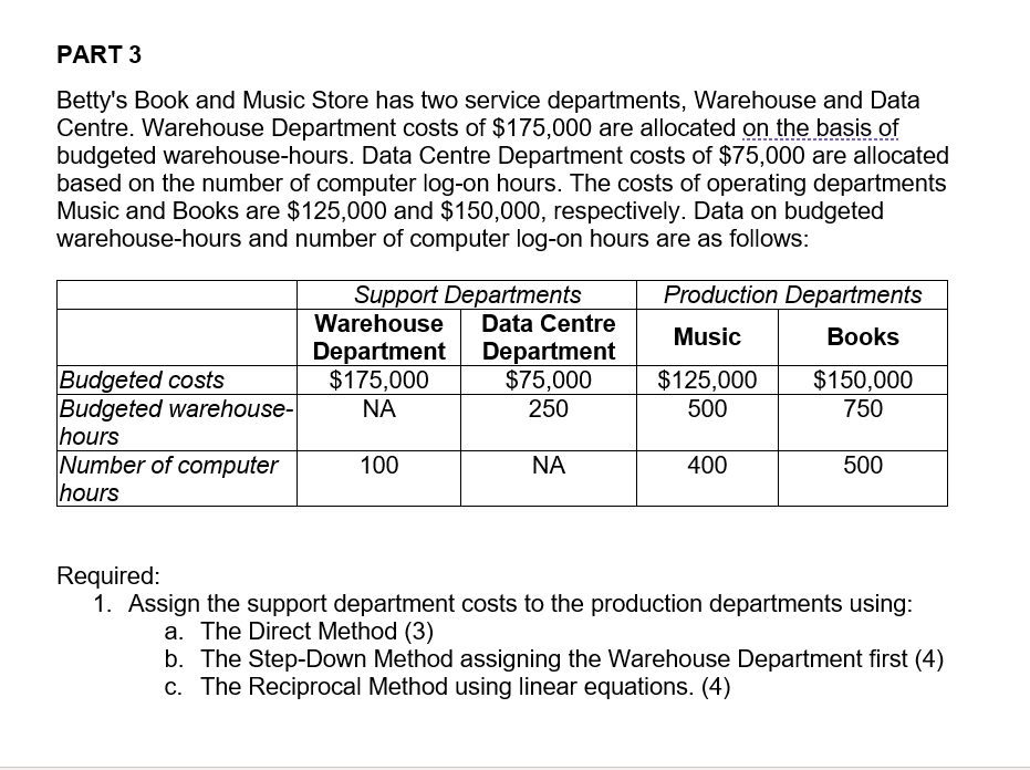 Solved PART 3Betty's Book and Music Store has two service | Chegg.com