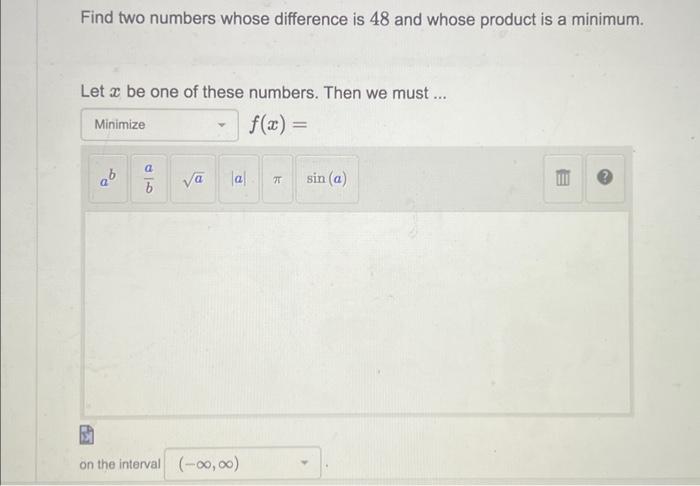 Solved Find two numbers whose difference is 48 and whose | Chegg.com
