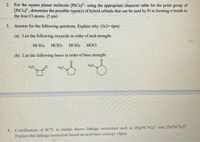 Solved 2. For the square planar molecule (PtCl4]?: using the | Chegg.com