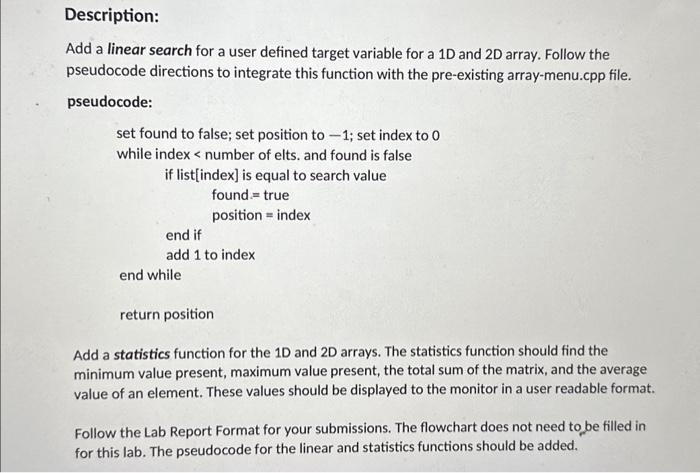 Solved Add a linear search for a user defined target | Chegg.com