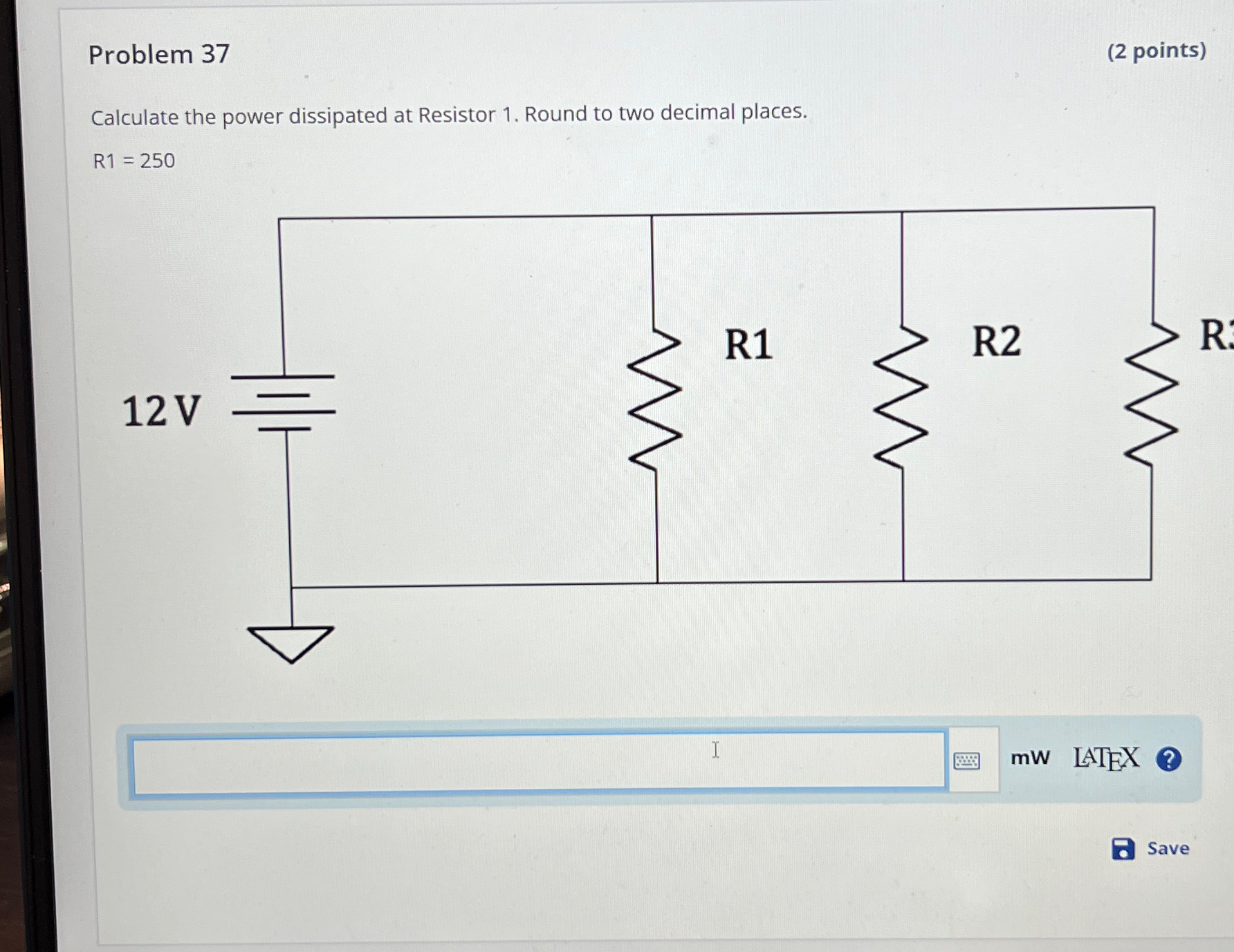 Solved Problem 37(2 ﻿points)Calculate the power dissipated | Chegg.com