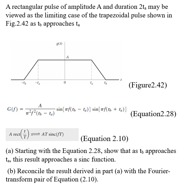 Solved A rectangular pulse of amplitude A and duration 2ta | Chegg.com