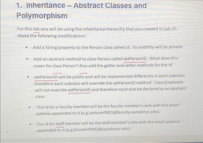 Solved 1. Inheritance - Abstract Classes and Polymorphism | Chegg.com