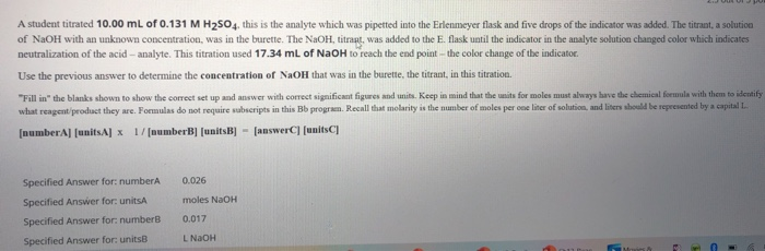 Solved A student titrated 10.00 mL of 0.131 M H2SO4, this is | Chegg.com