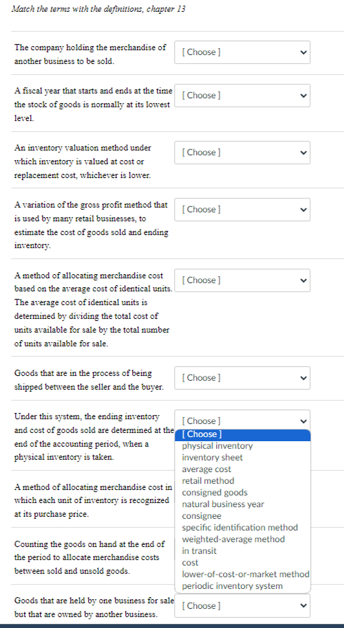 Solved Match the terms with the definitions, chapter 13The | Chegg.com