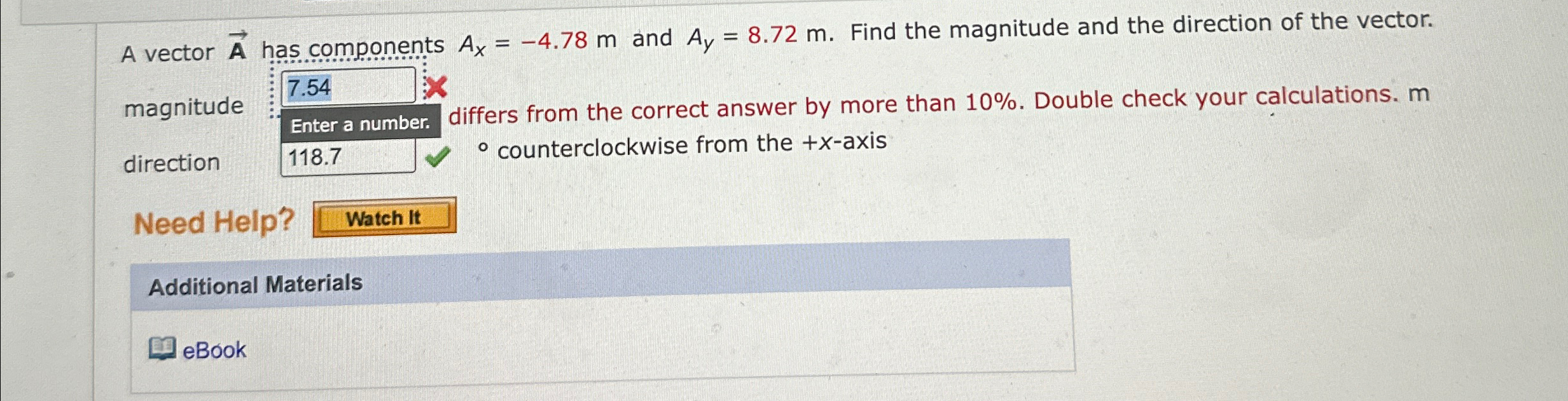 Solved A vector vec(A) ﻿has components Ax=-4.78m ﻿and | Chegg.com