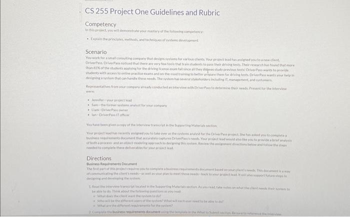 Solved CS 255 Project One Guidelines and Rubric Competency | Chegg.com