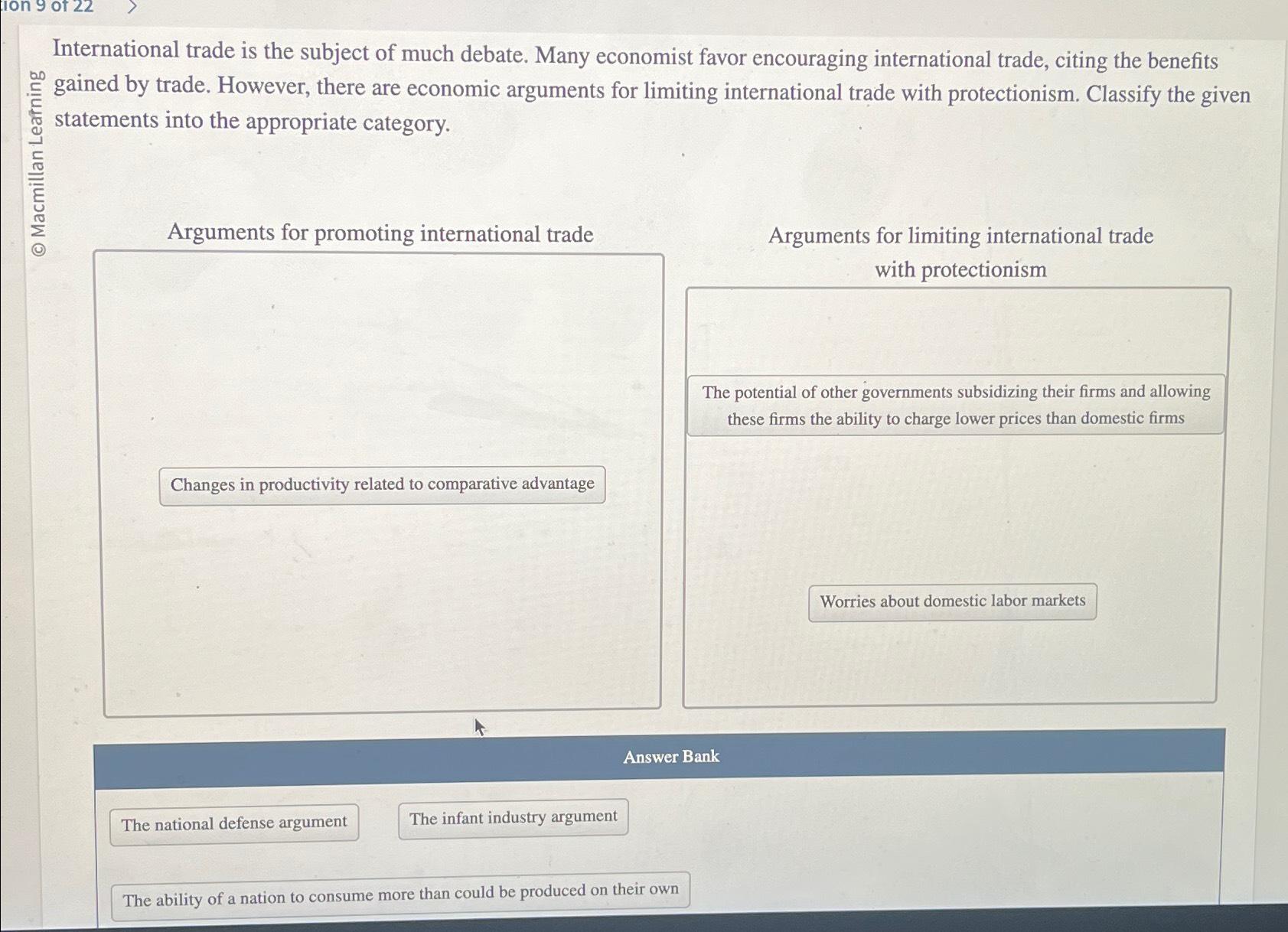Solved International trade is the subject of much debate. | Chegg.com