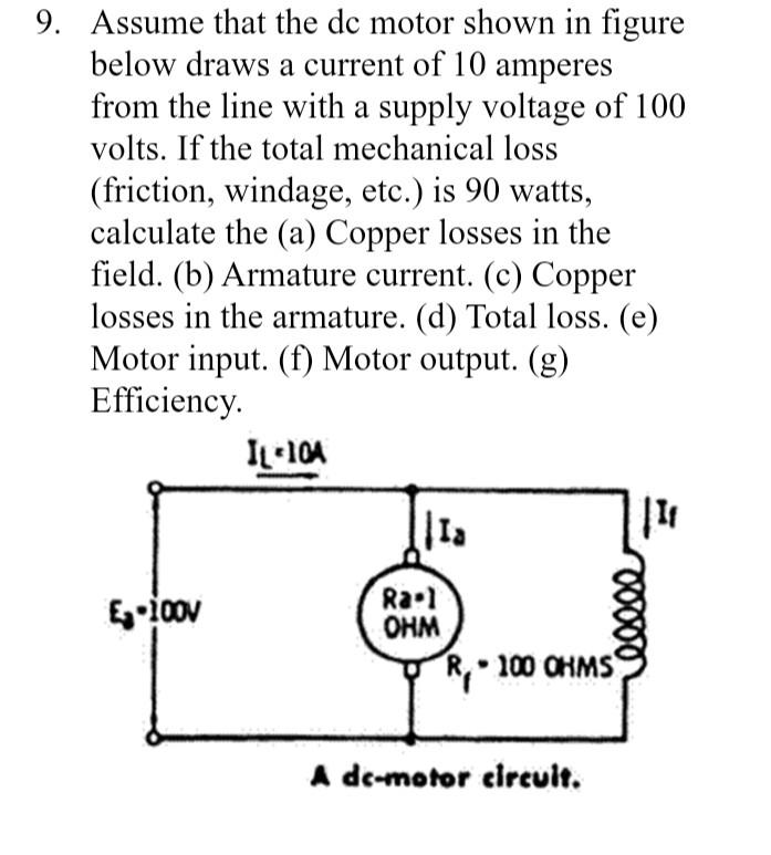 Solved 9. Assume that the dc motor shown in figure below | Chegg.com