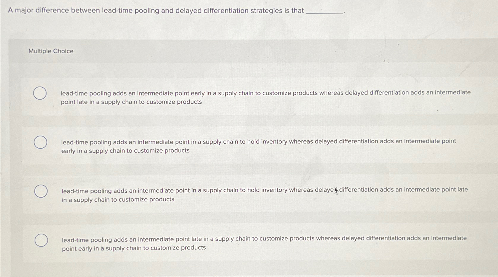 Solved A major difference between lead-time pooling and | Chegg.com