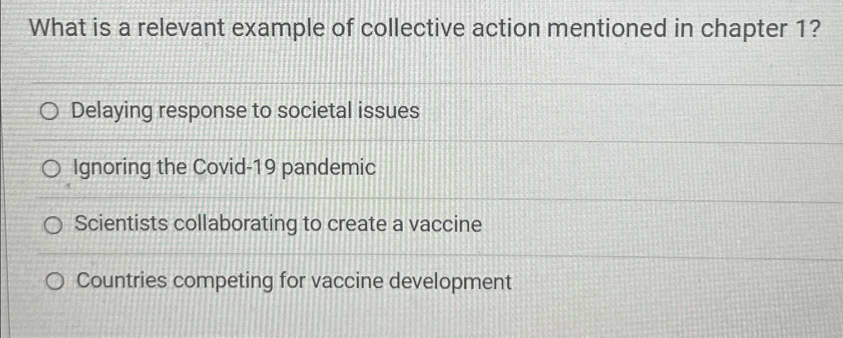 Solved What is a relevant example of collective action | Chegg.com