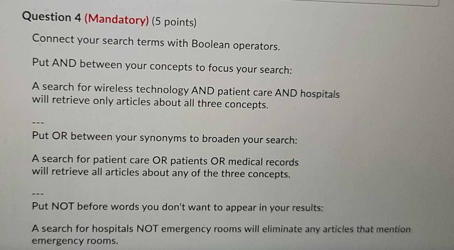 Solved Question 4 (Mandatory) (5 points) Connect your search | Chegg.com