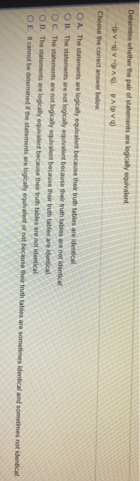 Solved Determine whether the pair of statements are | Chegg.com