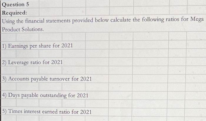 Solved Question 5 Required: Using the financial statements | Chegg.com
