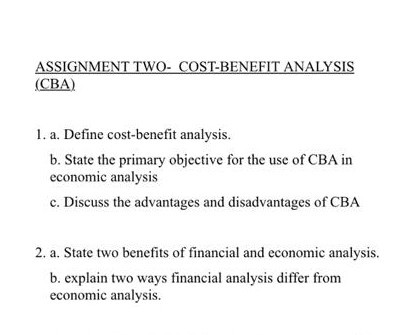 Solved ASSIGNMENT TWO- COST-BENEFIT ANALYSIS (CBA) 1. a. | Chegg.com