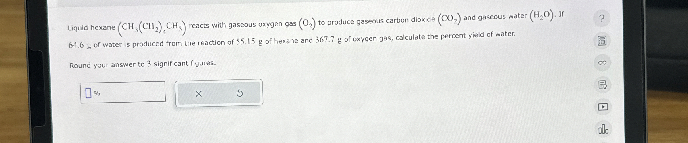 Solved Liquid hexane (CH3(CH2)4CH3) ﻿reacts with gaseous | Chegg.com