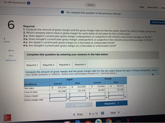 Solved Ch 04 Homework Saved Help Save & Exit Subr You | Chegg.com