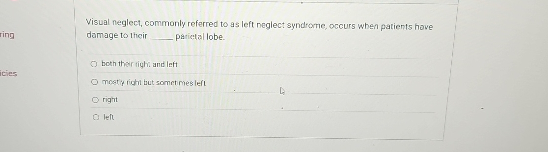 Solved Visual neglect, commonly referred to as left neglect | Chegg.com