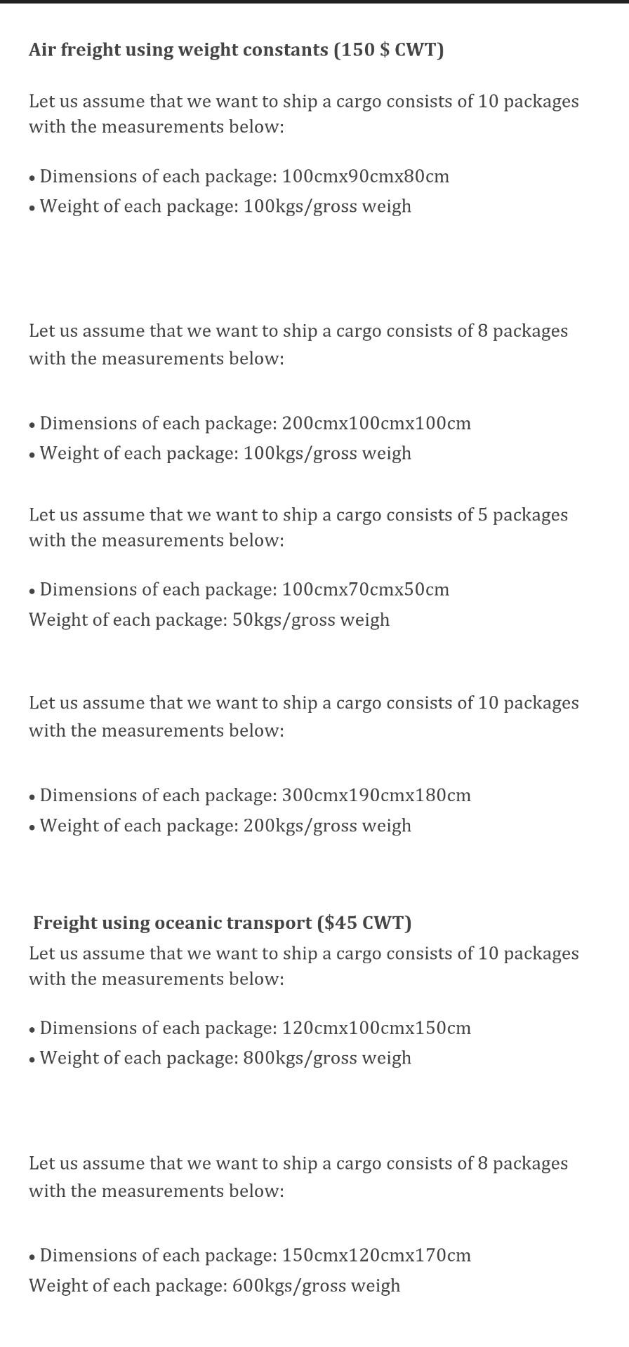 Solved Air freight using weight constants (150 $ CWT) Let us | Chegg.com